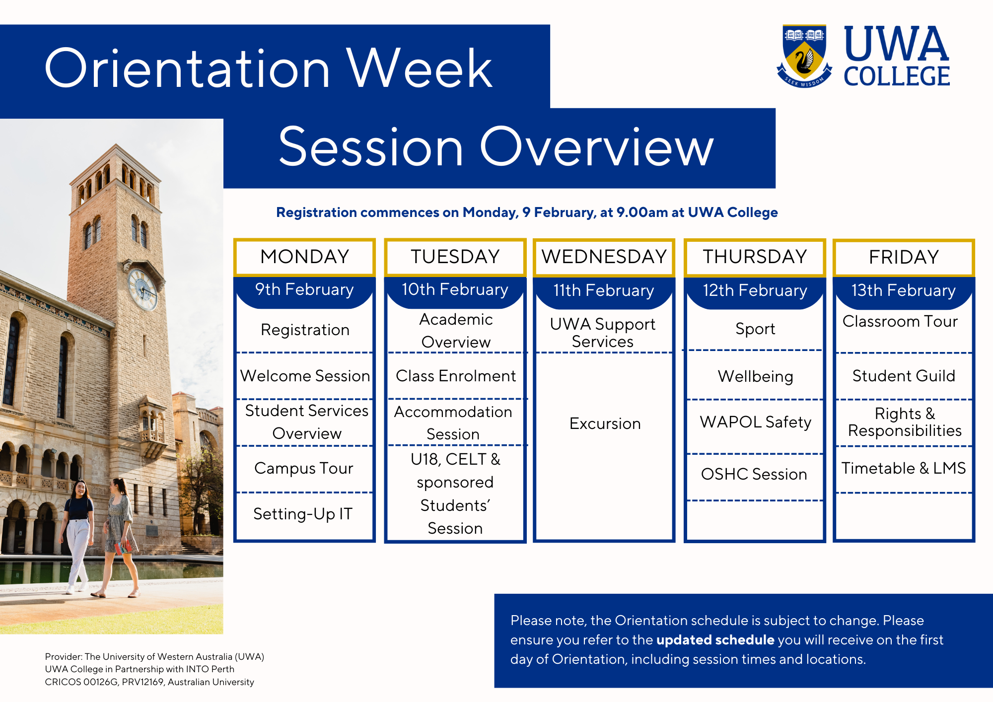 UWA College Orientation Information
